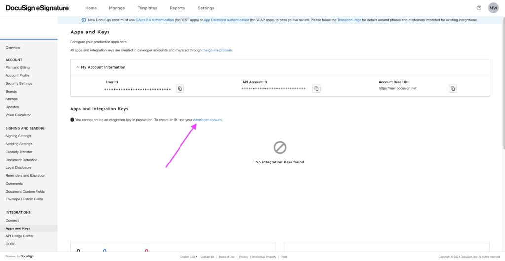 Configurar a integração DocuSign
