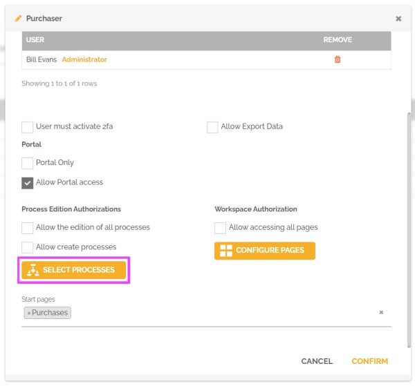 Configure process authorization