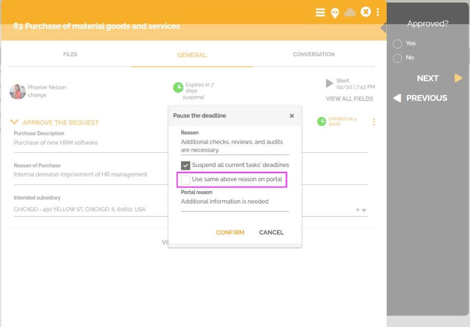 Suspend a work item and current tasks deadline