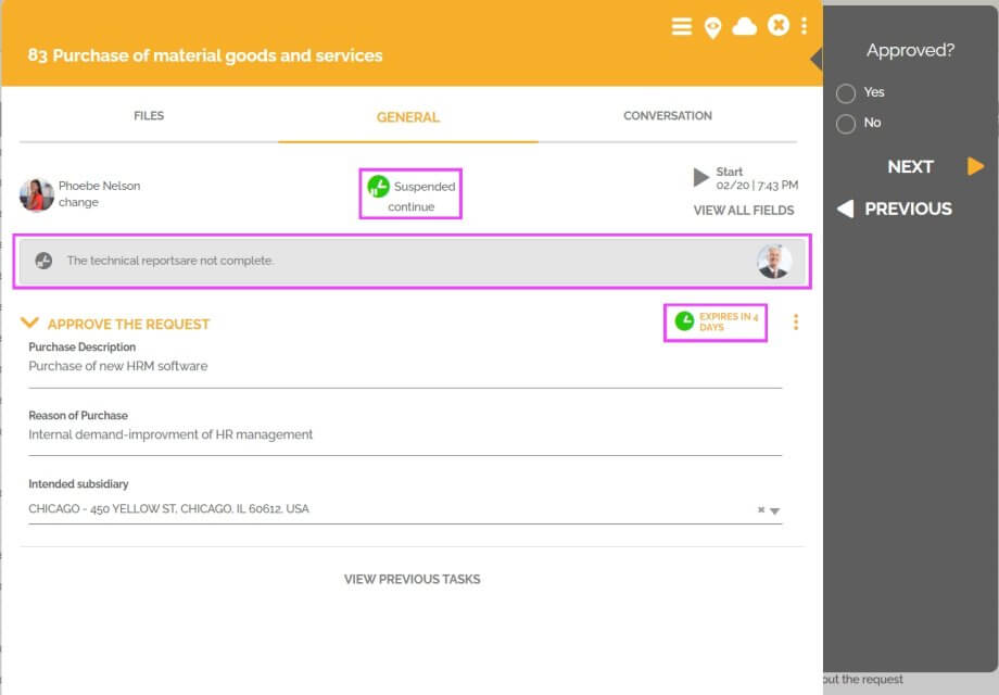 Suspend a work item and current tasks deadline