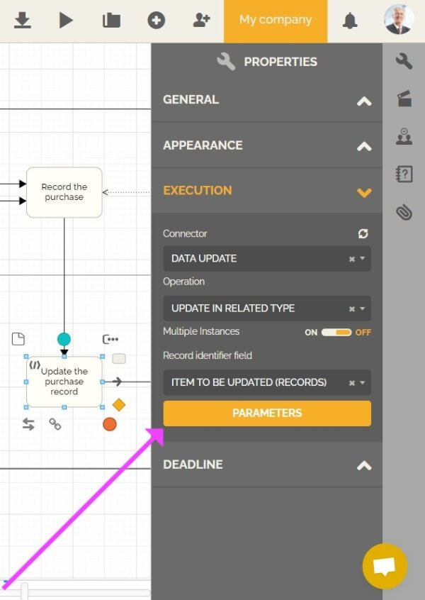 Update a record by running a process