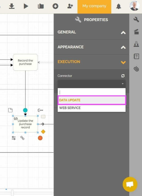 Update a record by running a process
