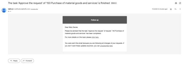 Notify the requester of a work item of the progress of his request