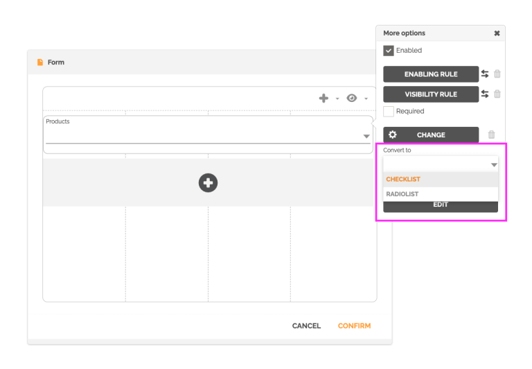 Configure a multiple choice text field