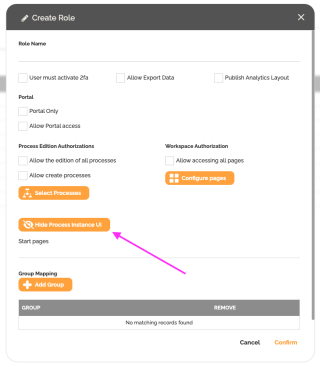 How to hide actions in a process execution with custom roles?