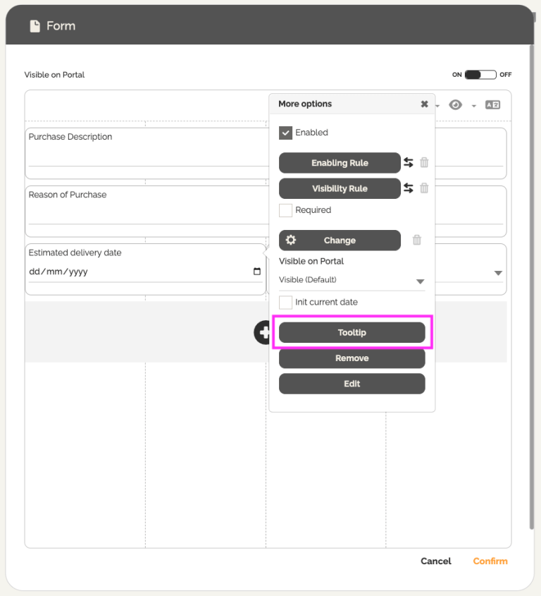 Adding contextual information to a field using a “tooltip”